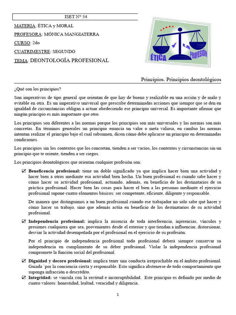 Principios Deontol-Gicos | PDF | Ética profesional