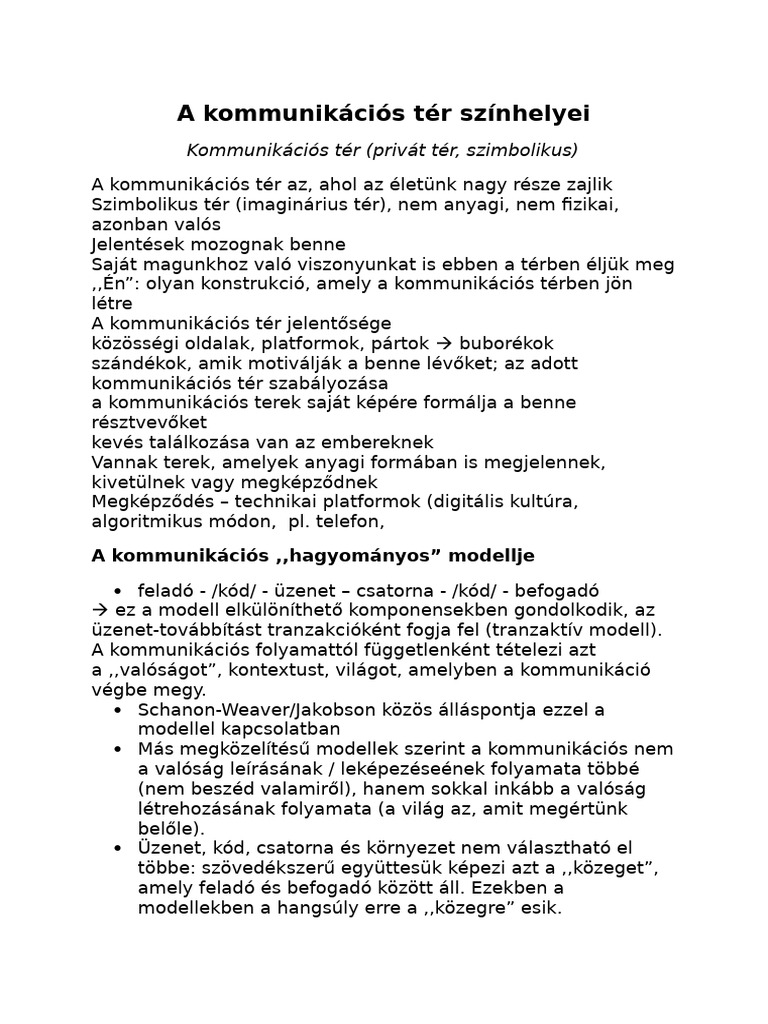 A Kommunikációs Tér Színhelyei | PDF