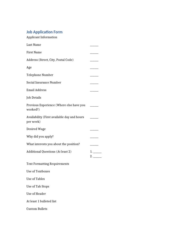Job Application Form Template | PDF