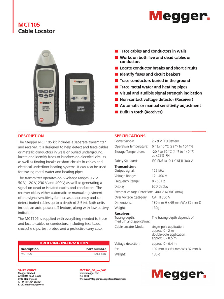 Megger MCT105 Cable Locator Kit | PDF | Fuse (Electrical) | Power Supply