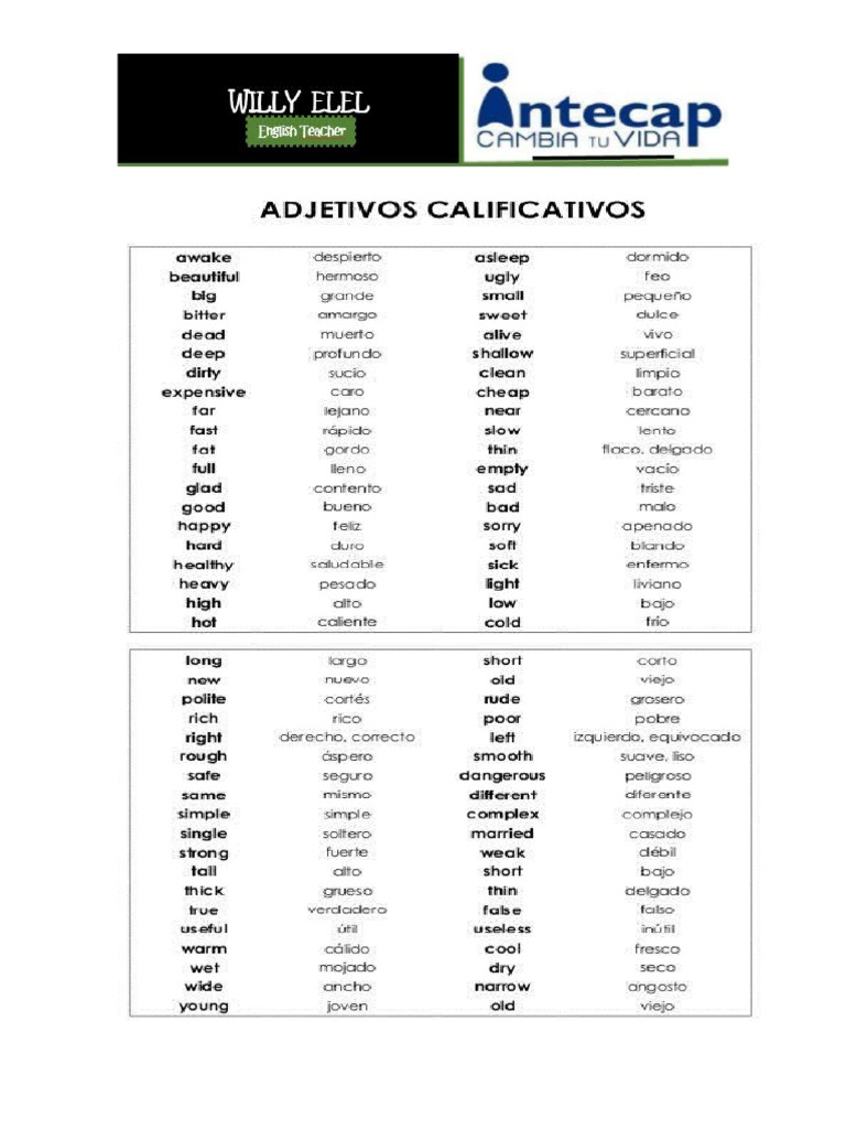 Adjetivos Calificativos | PDF