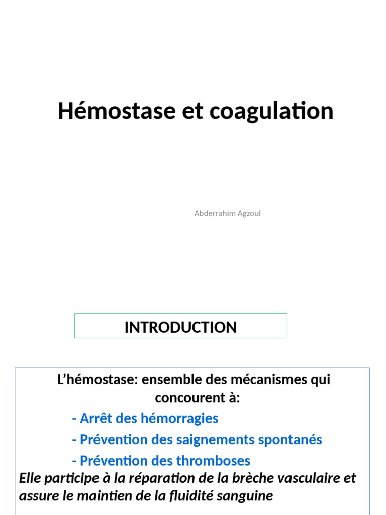 Mécanismes de l'Hémostase et Coagulation | PDF | Coagulation | Hémostasie