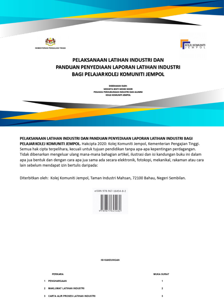 Ebook Nota Pelaksanaan Latihan Industri Kolej Komuniti Jempol Edisi | PDF