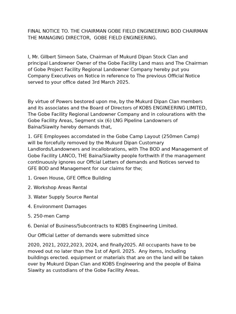 Kel Chairman Notice To Gfe | PDF