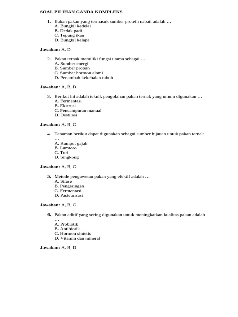 SOAL PSAJ PAKAN TERNAK_095319 | PDF