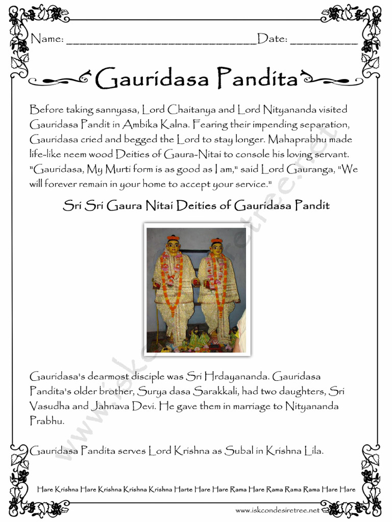 Information Sheets - Gauridas Pandit - 7-9 Years, 10-14 Years - Gauridas Pandit-1 | PDF