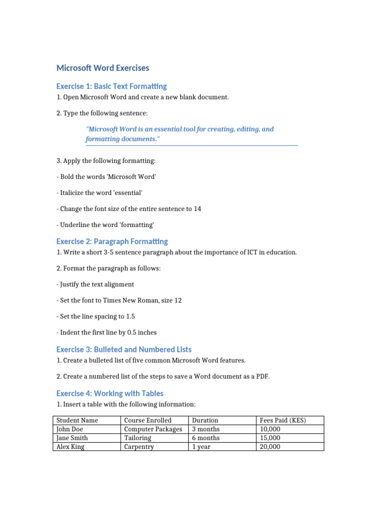 MS_Word_Exercises | PDF