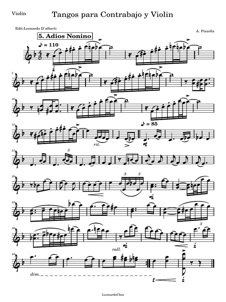 5 Tangos Para Contrabajo y Violin-Violín | PDF | Tango