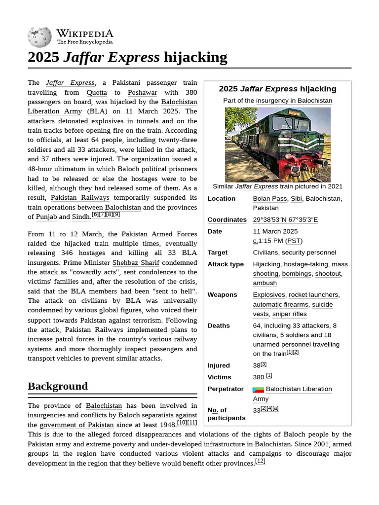 2025 Jaffar Express Hijacking | PDF | Pakistan | Government Of Pakistan