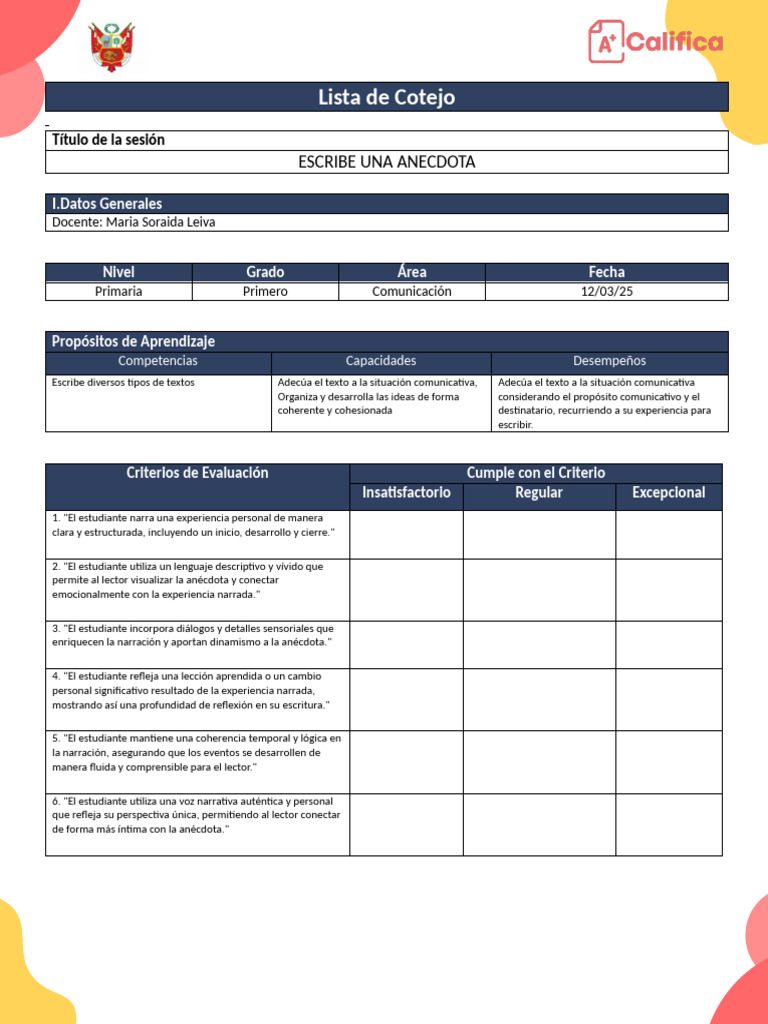 Escribe Una Anecdota | PDF