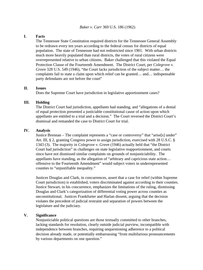 PSC-310 Case Brief - Baker v. Carr (1962) | PDF | Baker V. Carr ...