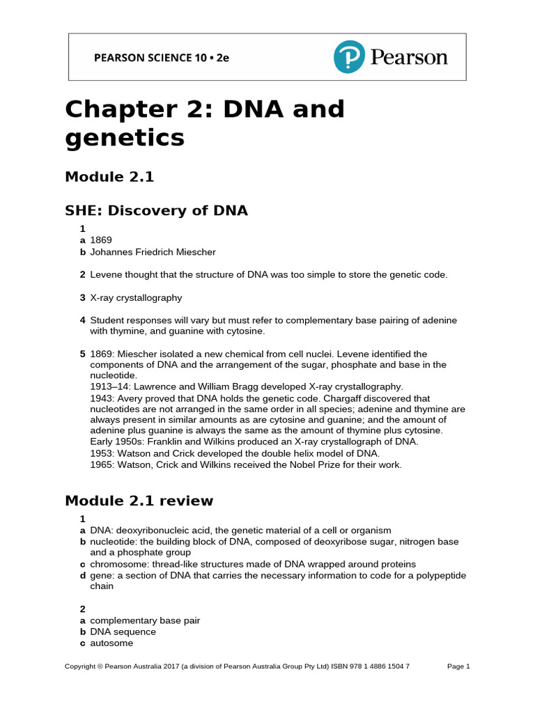Pearson Year 10-Chapter 2 Answers | PDF | Dominance (Genetics) | Dna