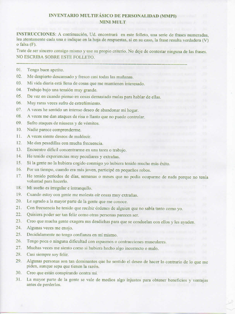 Cuestionario Minimult | PDF