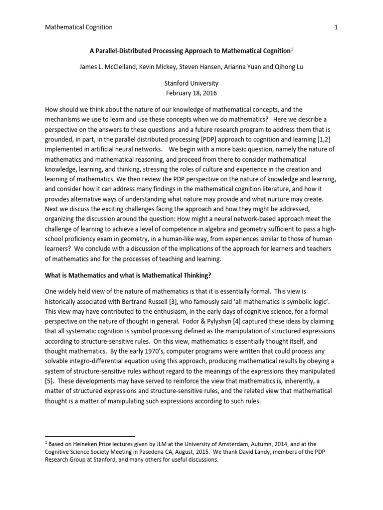 MC CEt Al 16 Ms PDPApproach To Mathematical Cognition | PDF | Mathematics | Knowledge