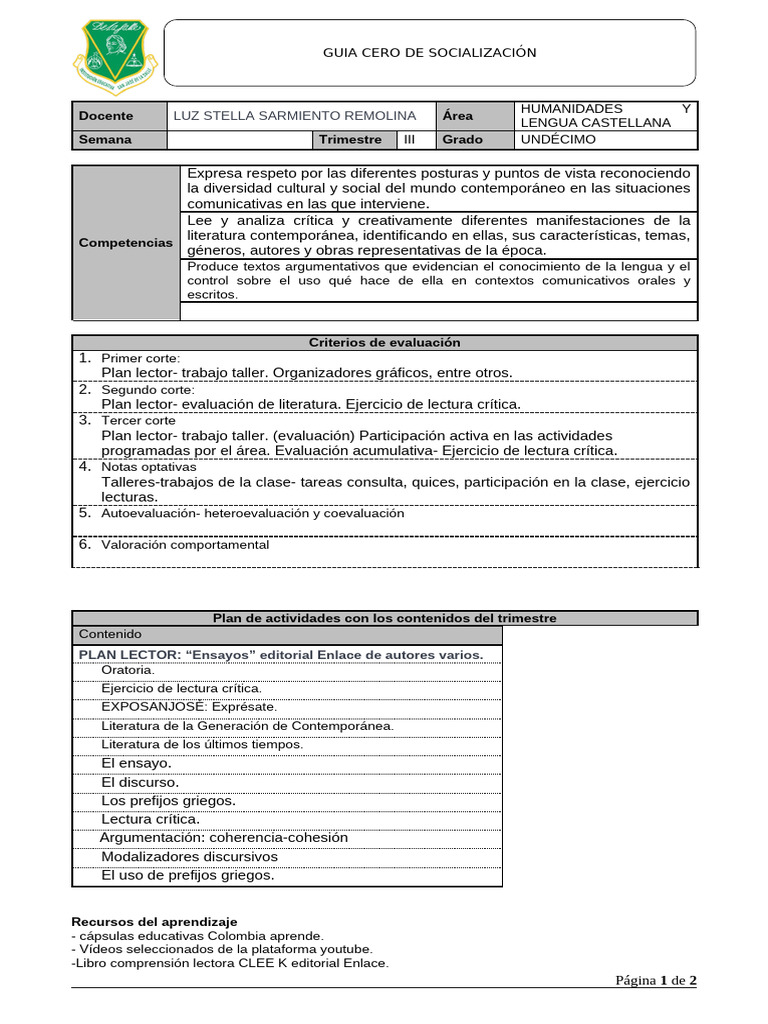 Guia Cero Socializacion11 | PDF | Publicación | Escritura