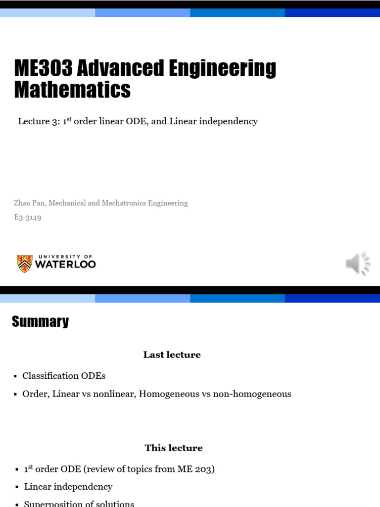 1st Order Linear ODEs Overview | PDF | Ordinary Differential Equation ...
