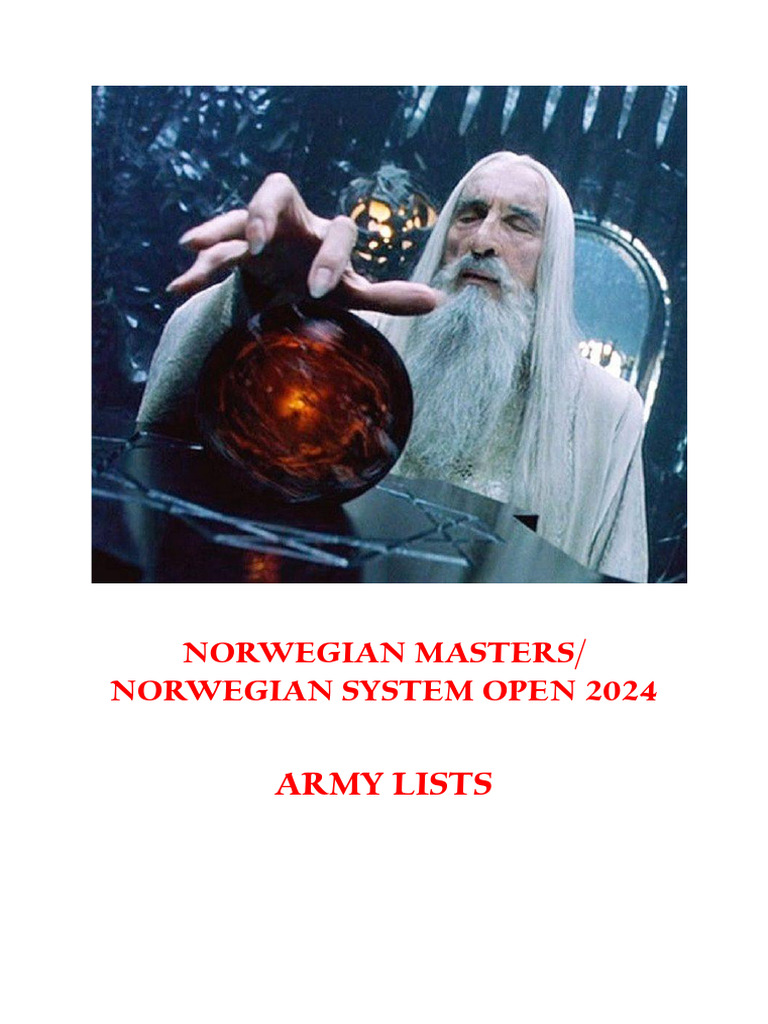 Norwegian Masters Army Lists 2024 | PDF | Middle Earth Books | Middle Earth
