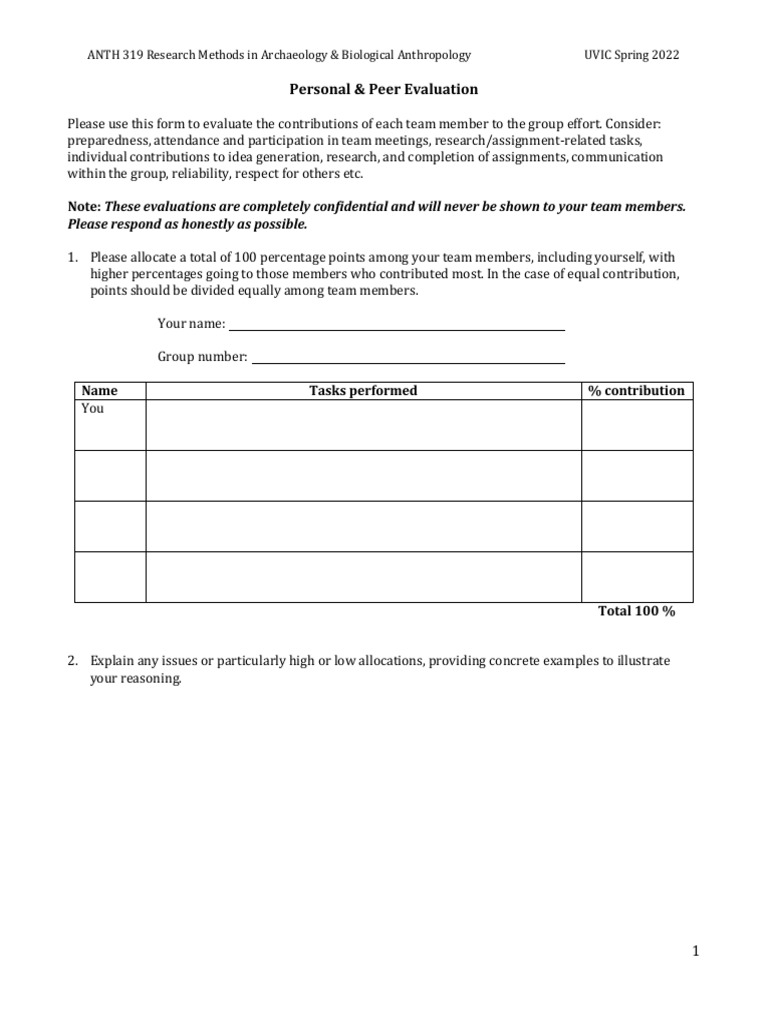 Group Project - Peer Evaluation | PDF