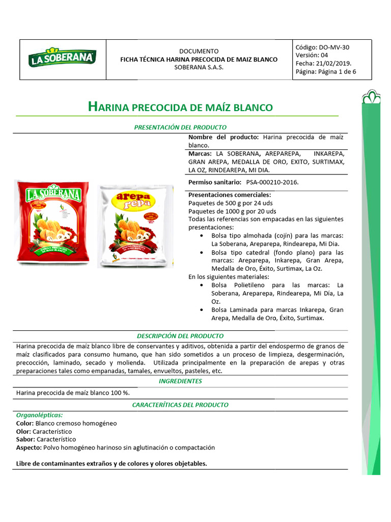 F - T Harina Precocida de Maíz Blanco V - 4 | PDF | Maíz | Harina