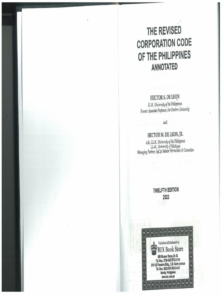 Revised Corporation Code of The Philippines (De Leon) | PDF
