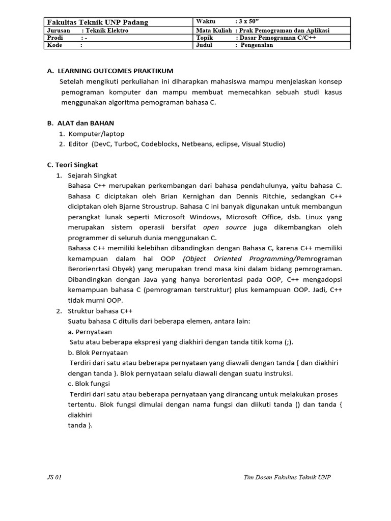 Pengenalan Dasar Pemrograman C/C++ | PDF