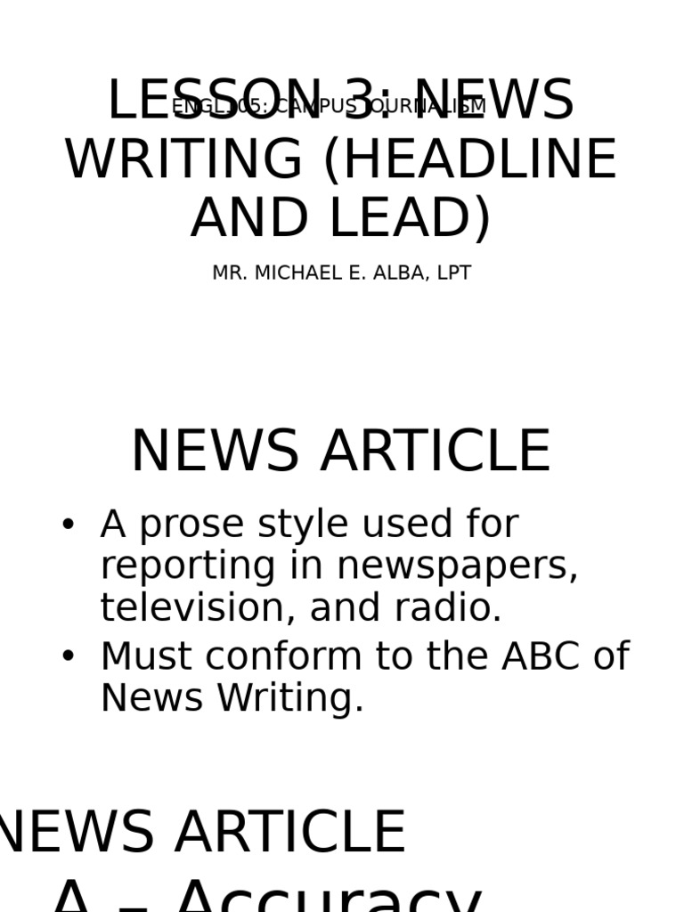 News Writing Essentials: Headlines & Leads | PDF | News | Verb