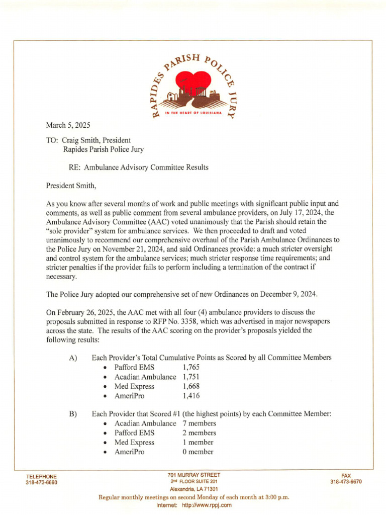 Rapides Parish Ambulance Advisory Committee Provider Results | PDF
