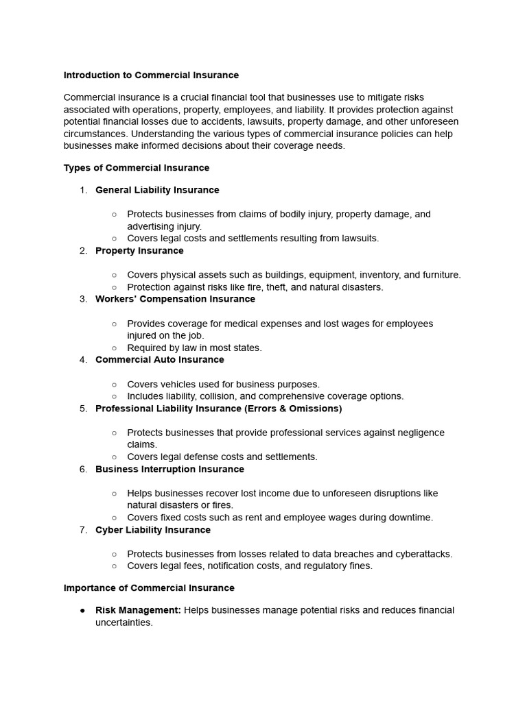 Introduction To Commercial Insurance | PDF | Insurance | Liability ...