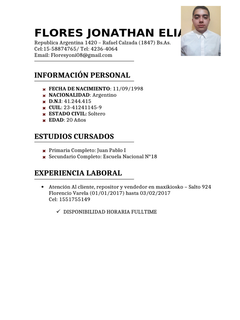 Curriculum Flores Jonathan Elias | PDF