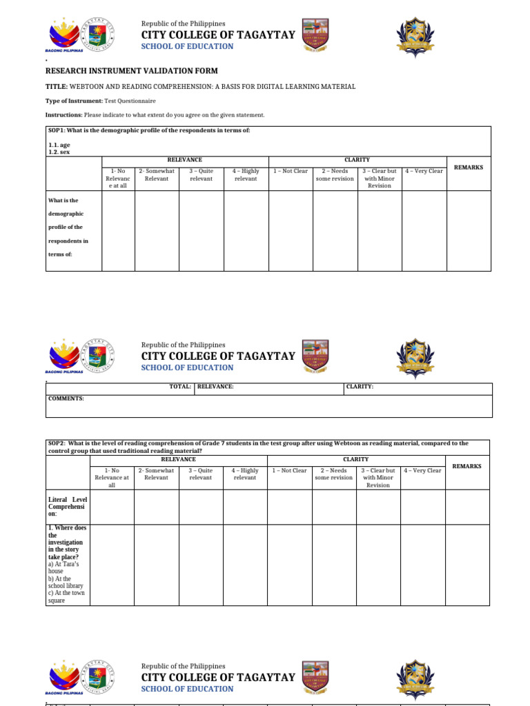 RESEARCH-INSTRUMENT-VALIDATION-FORM | PDF | Inference | Psychology