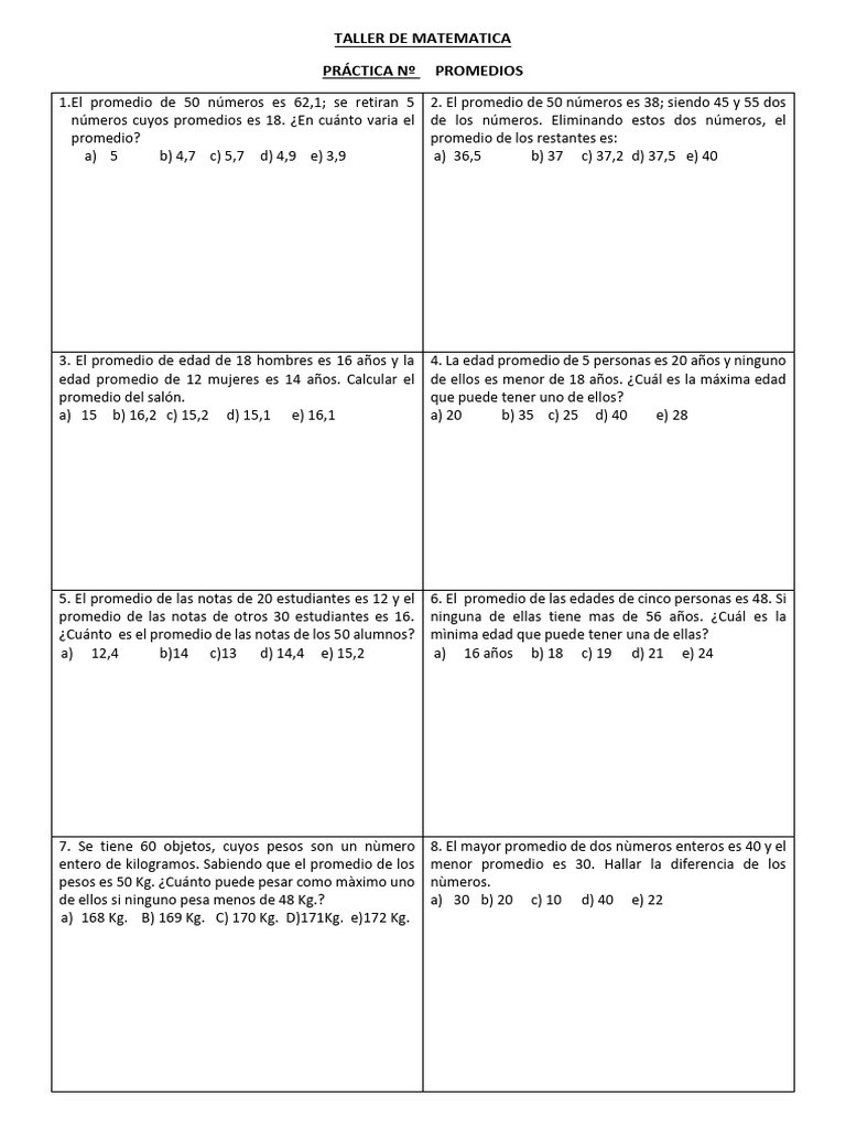 PRÁCTICA PROMEDIOS | PDF