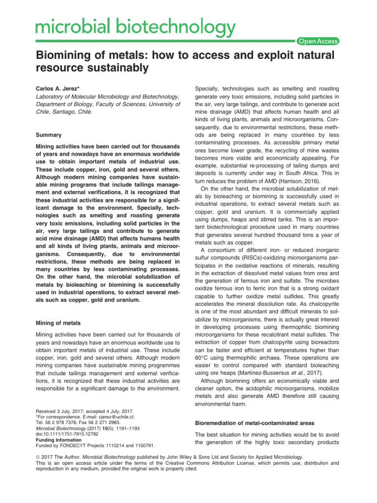 Microbial Biotechnology - 2017 - Jerez - Biomining of metals how to ...
