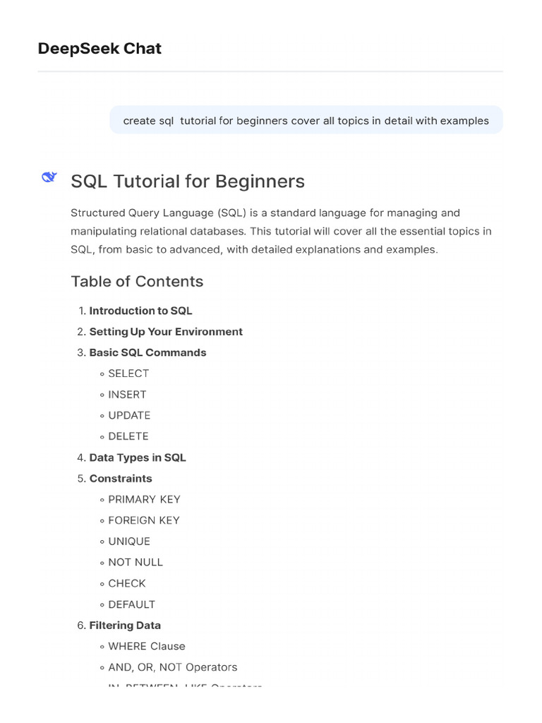 DeepSeeK - SQL Tutorial For Beginners - PDF | PDF