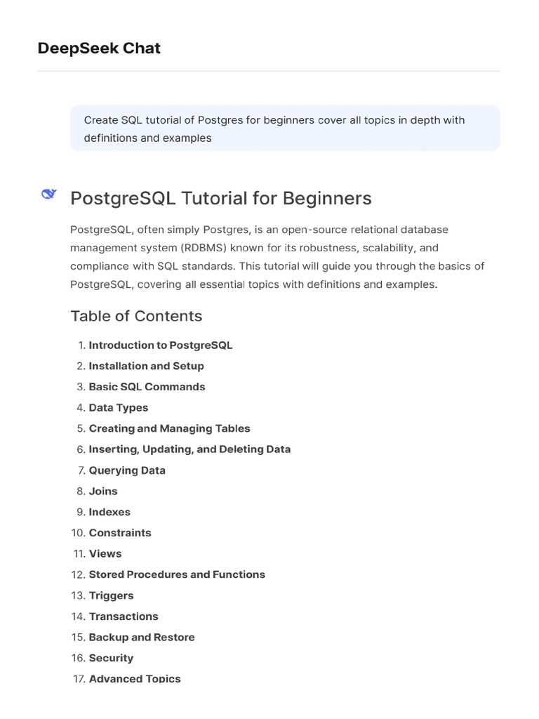 Deepseek-Postgres SQL Cheatsheet | PDF