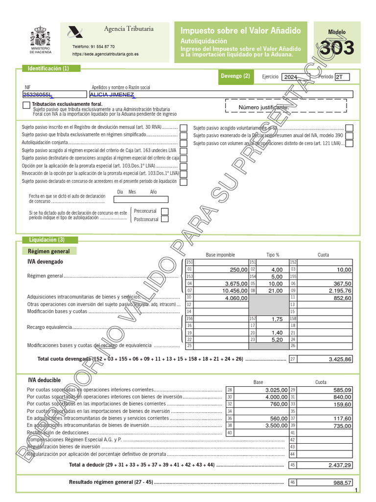 Autoliquidación del IVA Modelo 303 | PDF | Servicios (economía) | Business