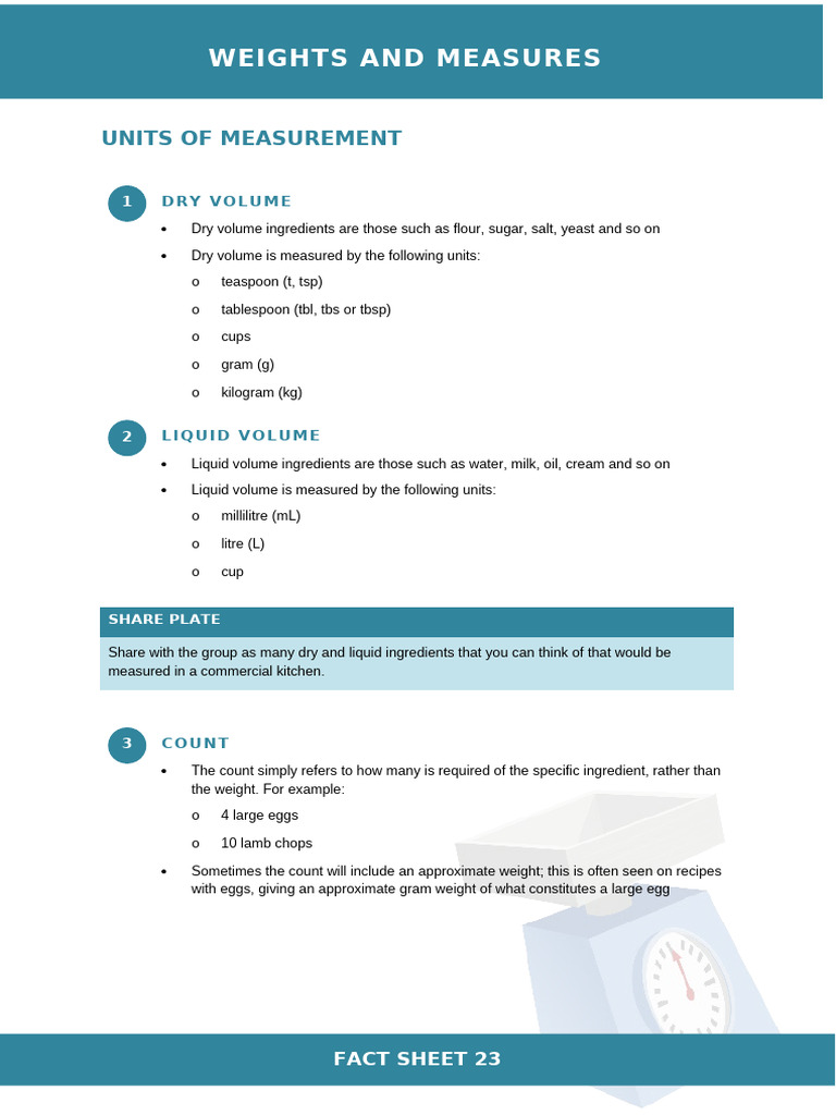 Fact Sheet 23 - Weights and Measures | PDF | Litre | Thermometer