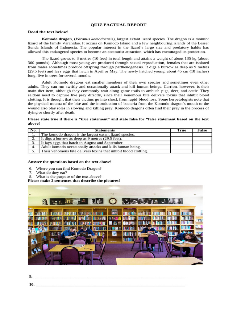 QUIZ FACTUAL REPORT | PDF | Komodo Dragon | Lizard