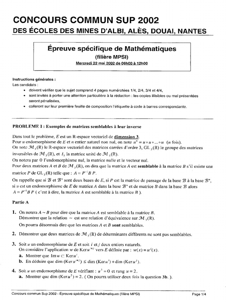 DM Matrices Semblables A Leur Inverse | PDF