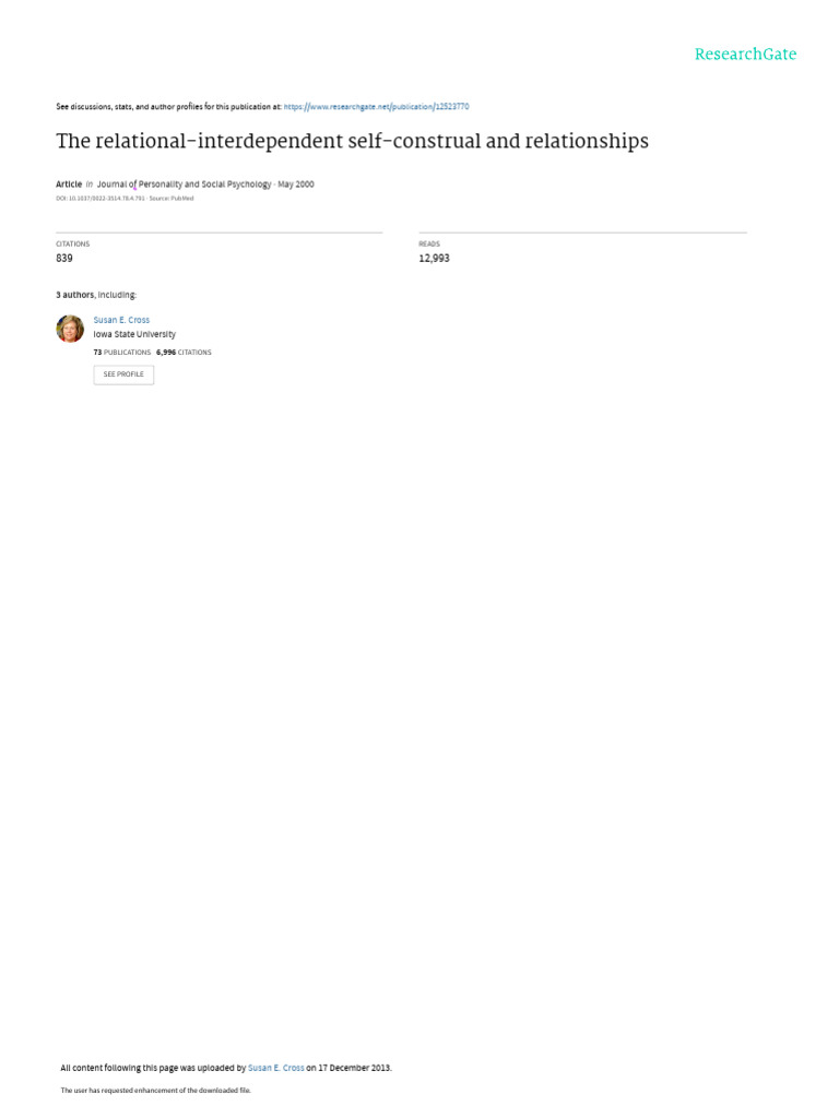The Relational-Interdependent Self-construal | PDF | Self Concept | Cognition