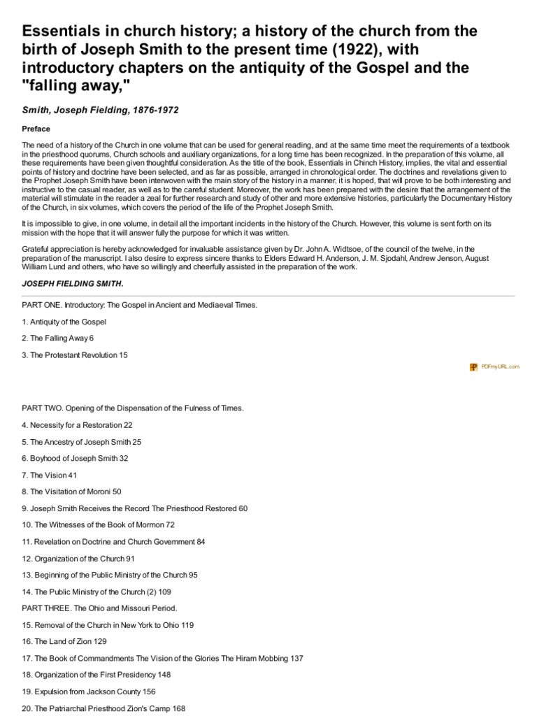 Essentials Church History | PDF | Catholic Church | Joseph Smith