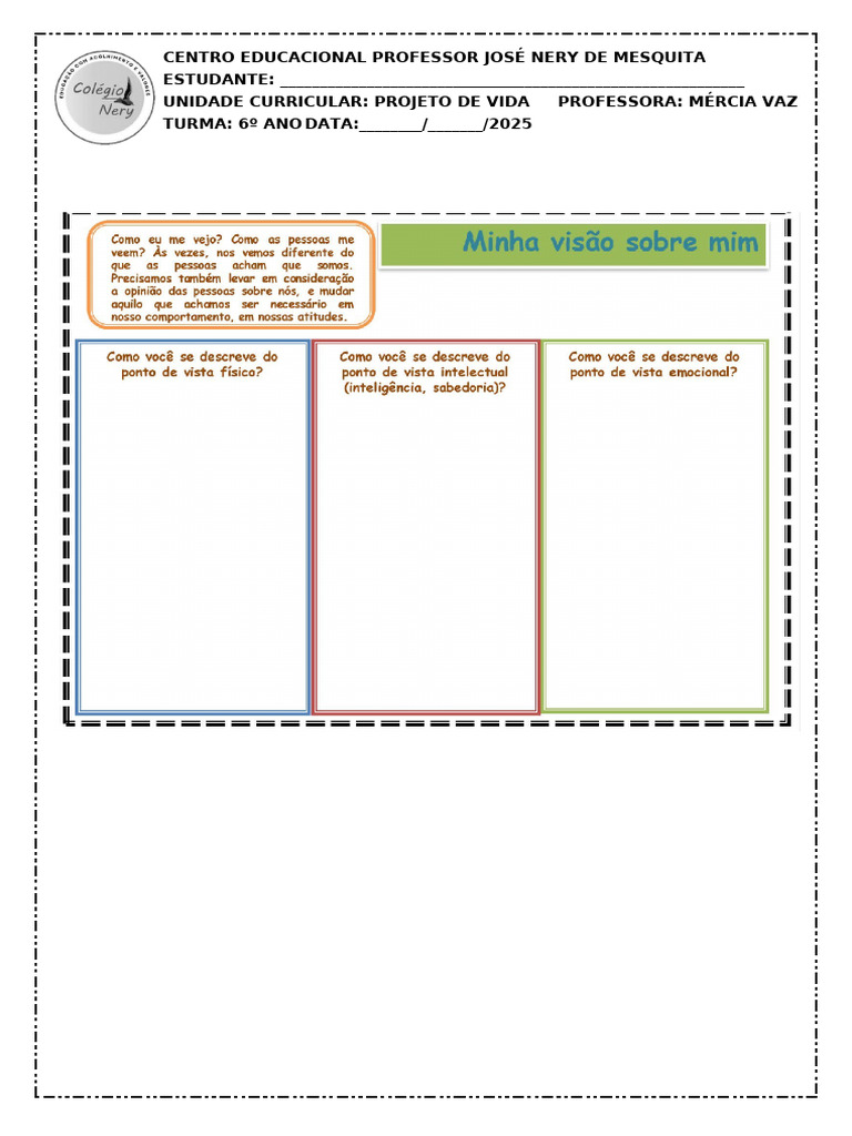 Atividade 6 Ano Como Eu Me Vejo | PDF