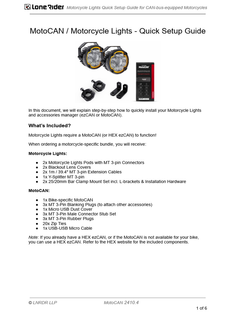 MotoCAN Motorcycle Lights-Quickstart Setup Guide | PDF | Computer Architecture | Computer Hardware