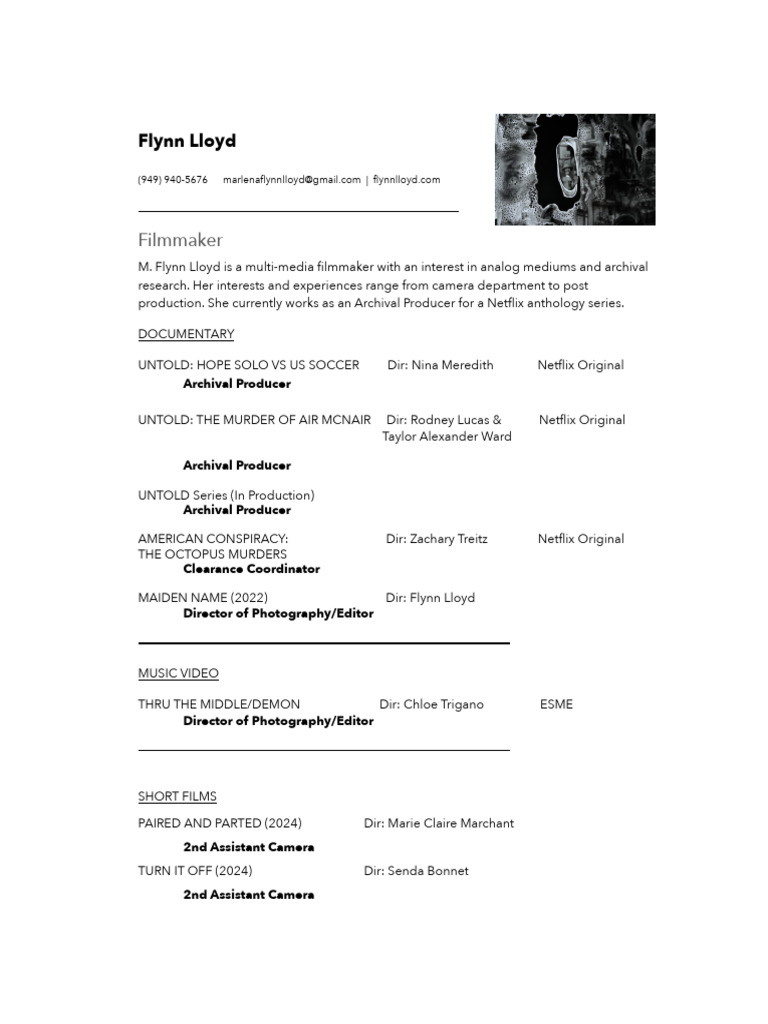 Flynn Lloyd: Filmmaker & Archival Producer | PDF