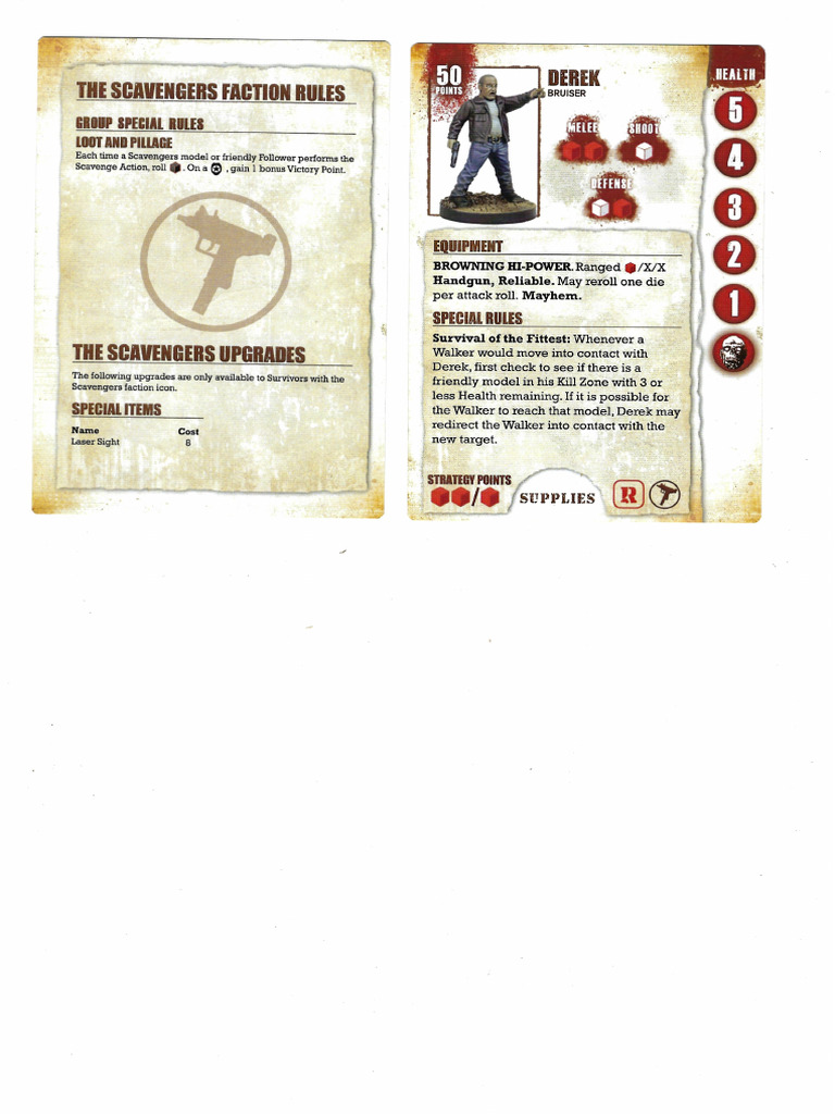 Cta The Scavengers Faction Rules Character Cards | PDF