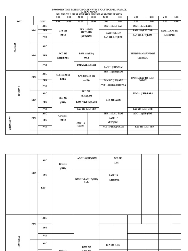 2024 First Semester Time Table | PDF