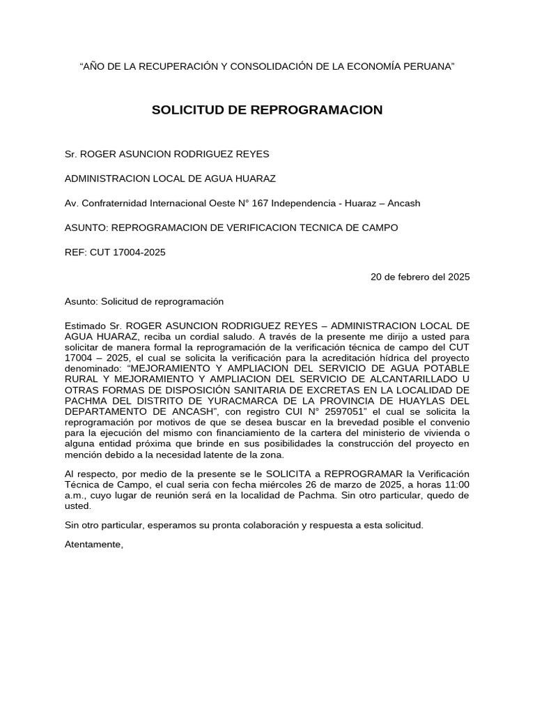 Solicitud de Reprogramacion | PDF