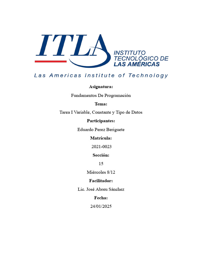 Tipos De Datos Constantes Y Variables Pdf Tipo De Datos Variable Informática
