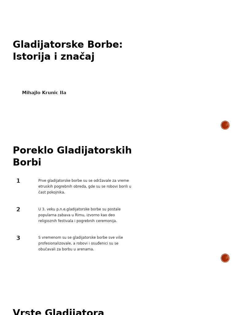 Gladijatorske Borbe Istorija I Znacaj | PDF