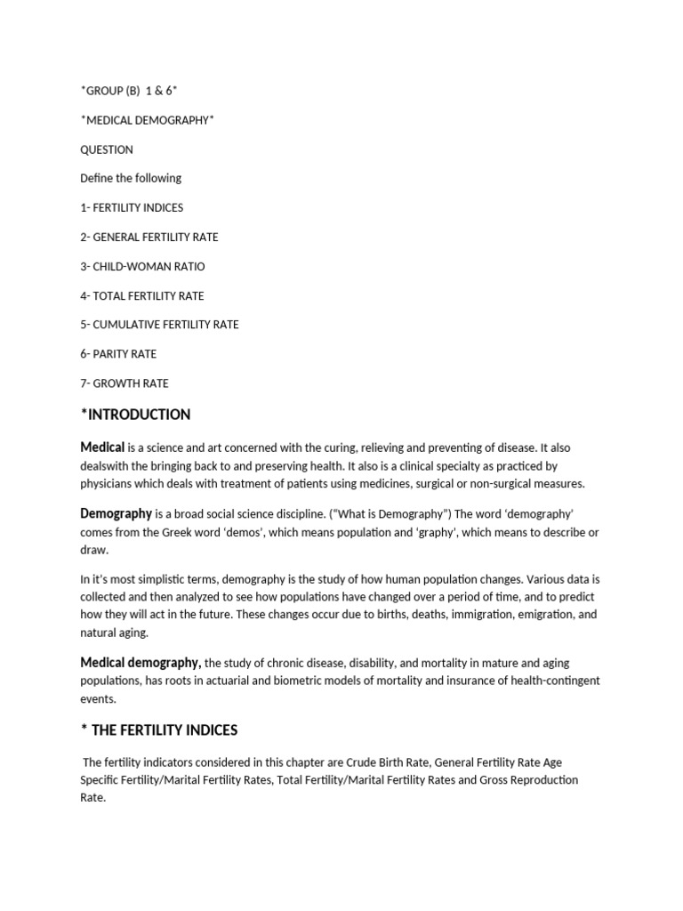 Medical Demography Present | PDF | Total Fertility Rate | Demography