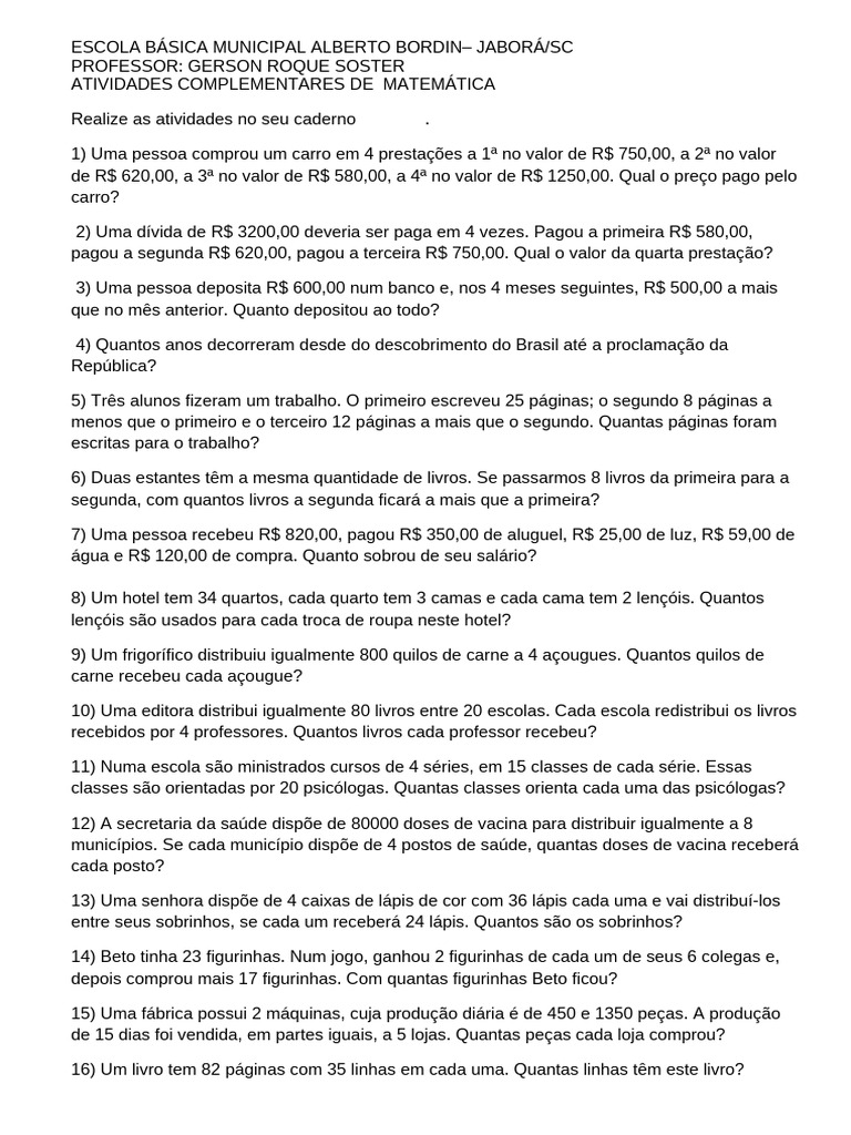 Matematica Ativi 01 | PDF